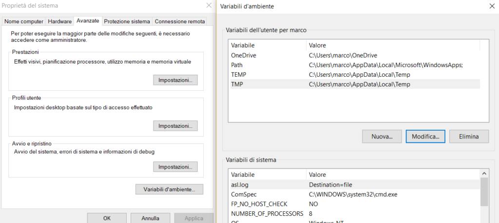 VARIABILI D'AMBIENTE IN WINDOWS